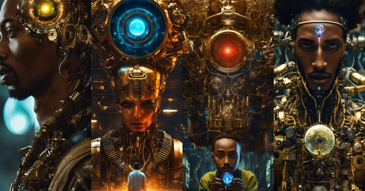 Lexica - Evil demonic Ethiopian purely mechanical male AI god holding a ...