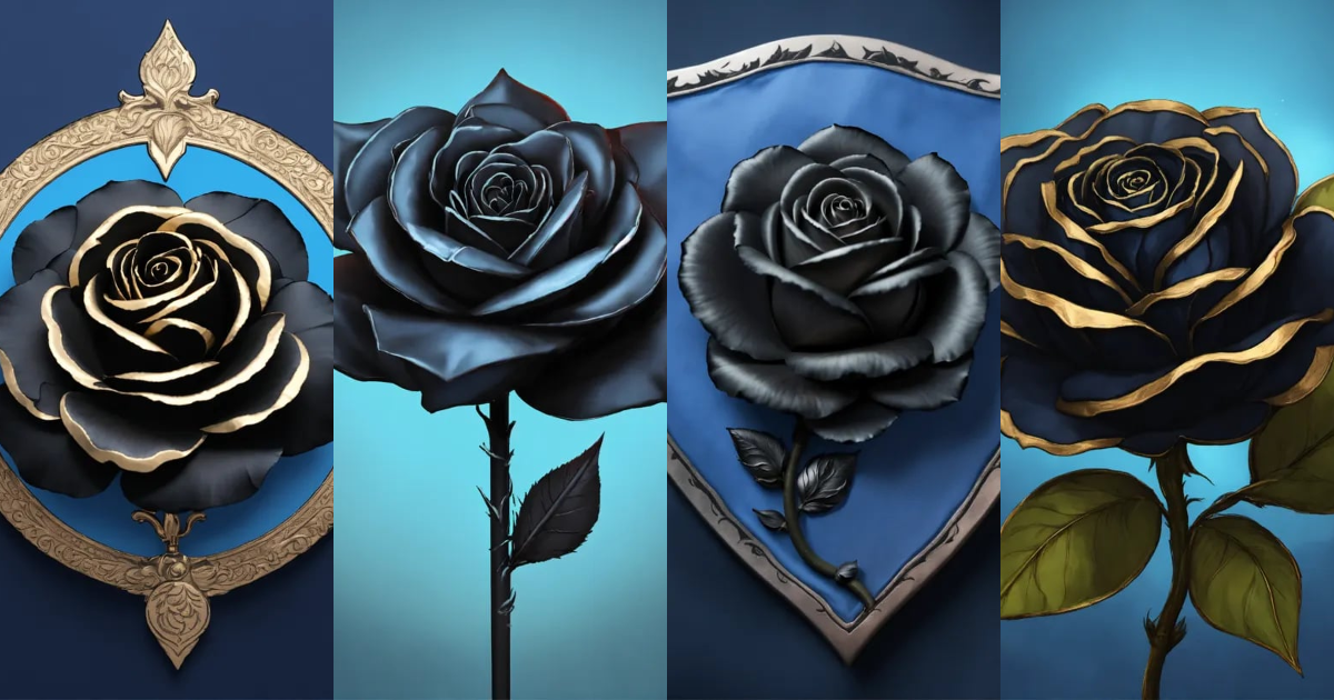 Lexica - Flag insignia of a black rose on a blue background. Fantasy, D ...
