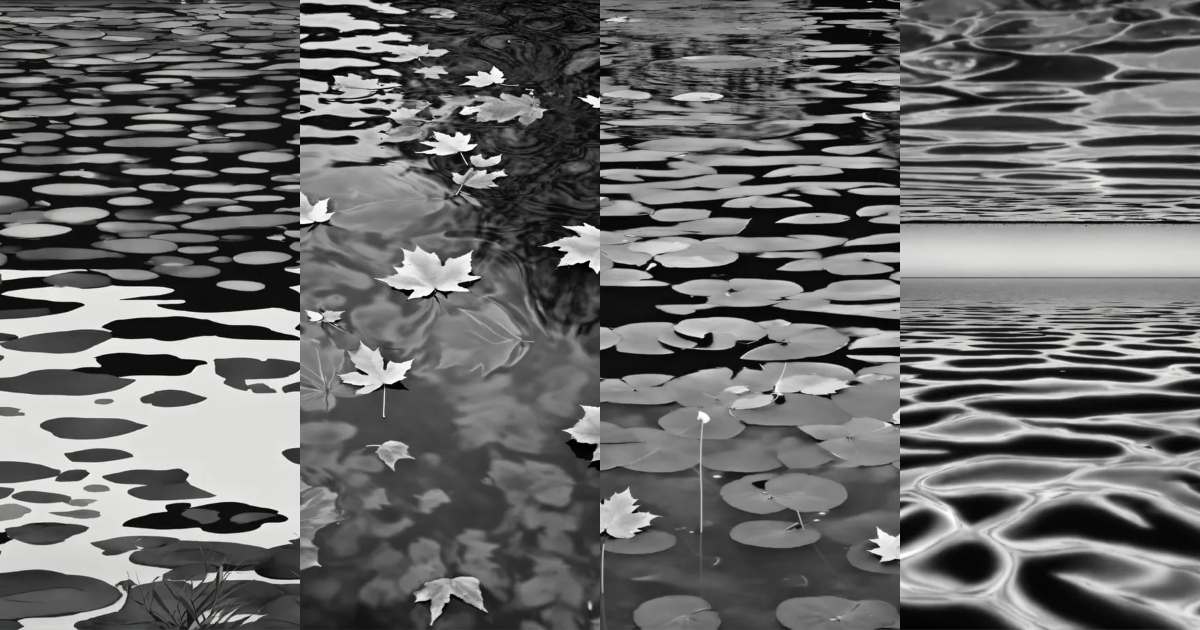 Lexica - Water surface with leaves and reflections, grayscale, design ...
