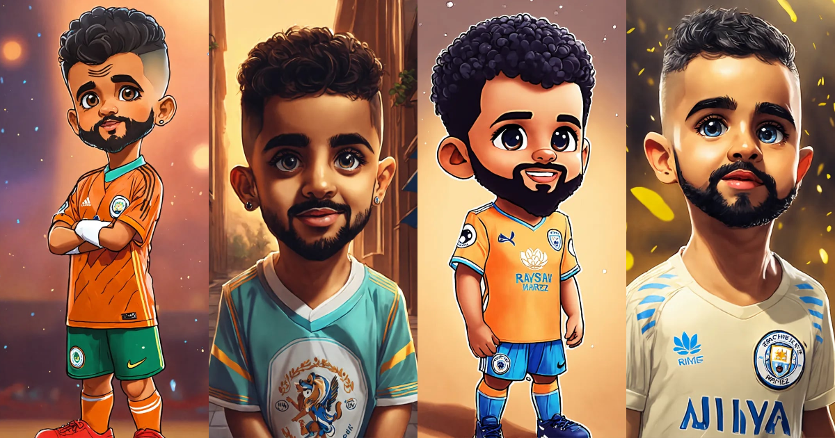 Lexica - Riyad Mahrez cute baby cartoon realist big eyes