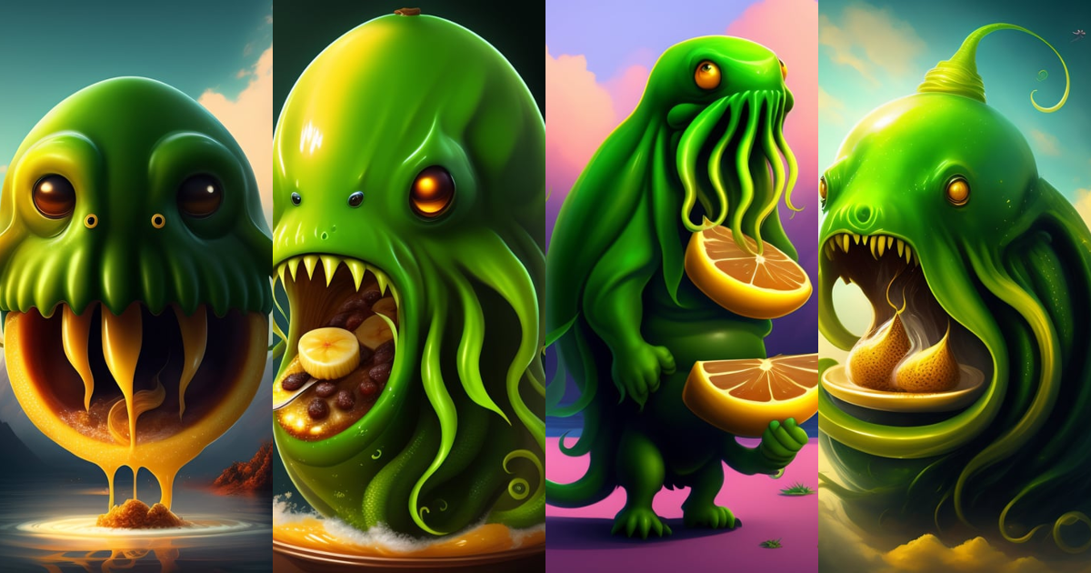 Lexica - Cthulhu eat banana, digital art, trending on artstation