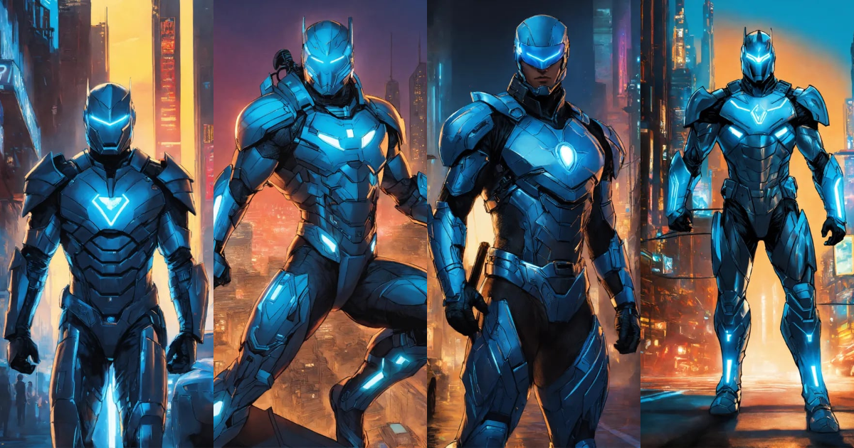Lexica - Futuristic superhero, wearing a sleek and slim suit of armor ...