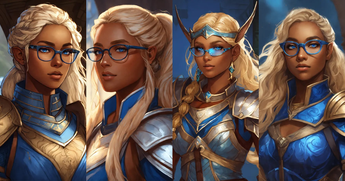 Lexica - A very brown skinned half elf woman, wearing glasses with deep ...
