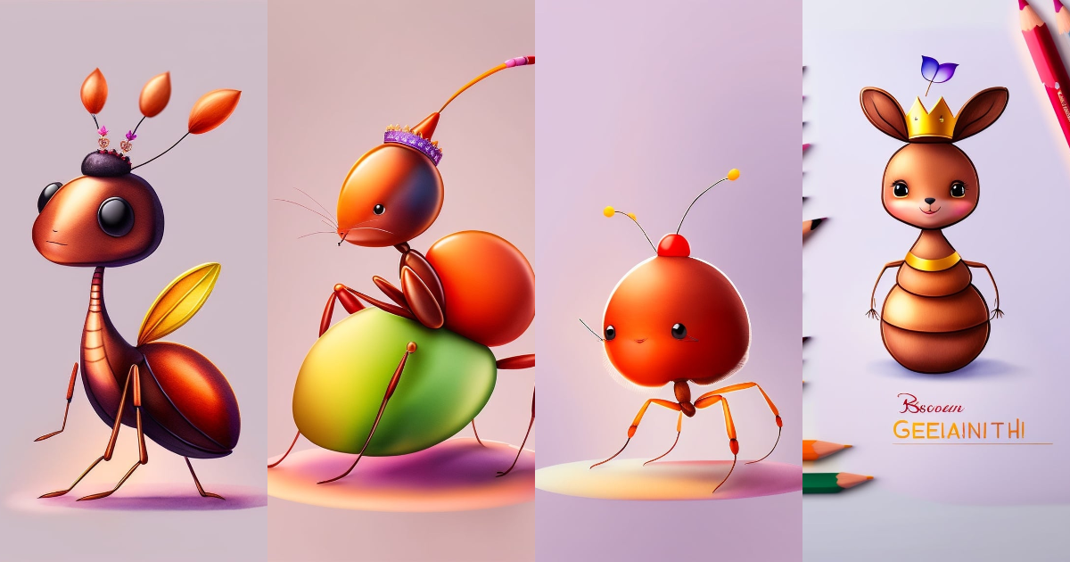 Lexica - Ant character brown color,queen ant with crown (drawing style ...