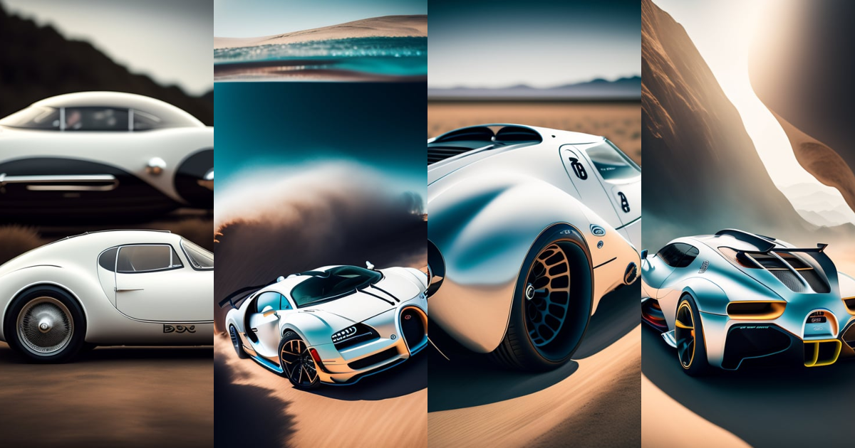 Lexica - Surrealistic, bugatti Hero, central, matte white, 8k, vintage