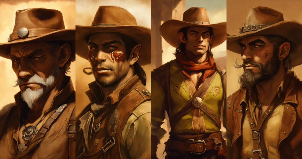 Lexica - Style old sepia western painting character Orc Cowboy Disguise ...