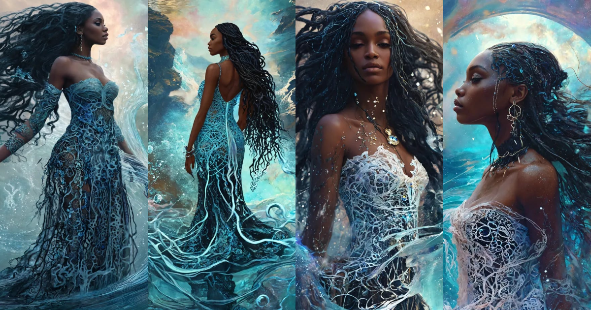 Lexica - Water goddess, orisha, intertwined with a water, elegant lace ...