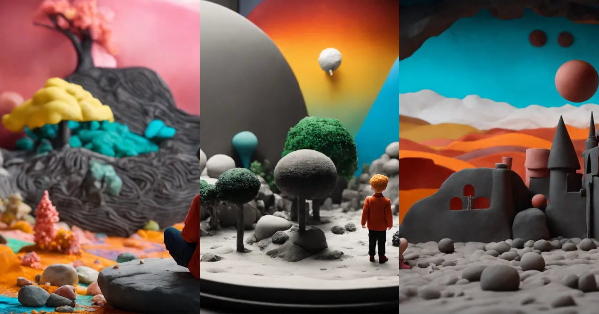 Lexica - Black and white and colors, 3d surreal modeling clay landscape ...