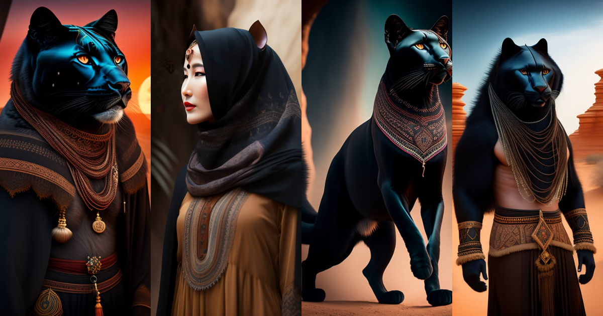 Lexica - Human-like panther, completely covered in short black fur ...