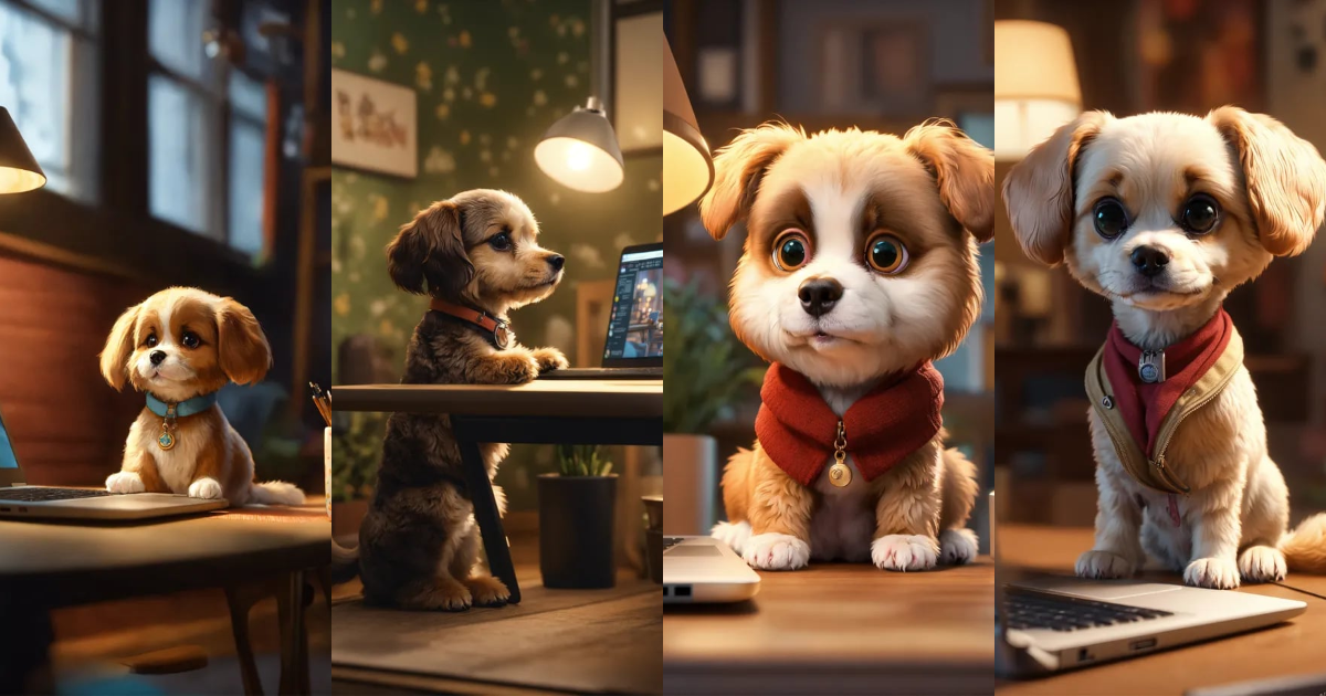 Lexica - Cute small humanoid dog sitting in front of laptop ,unreal ...