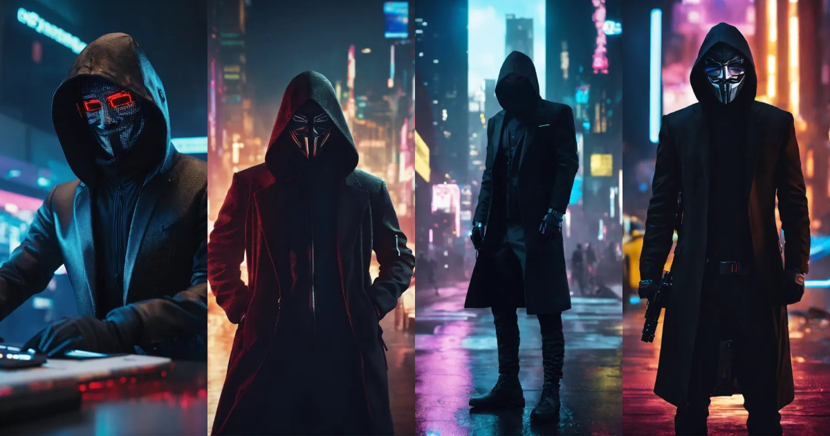 Lexica - Anonymous, Cyberpunk Hacker, Wearing Black Suit, Cinematic, 4k ...