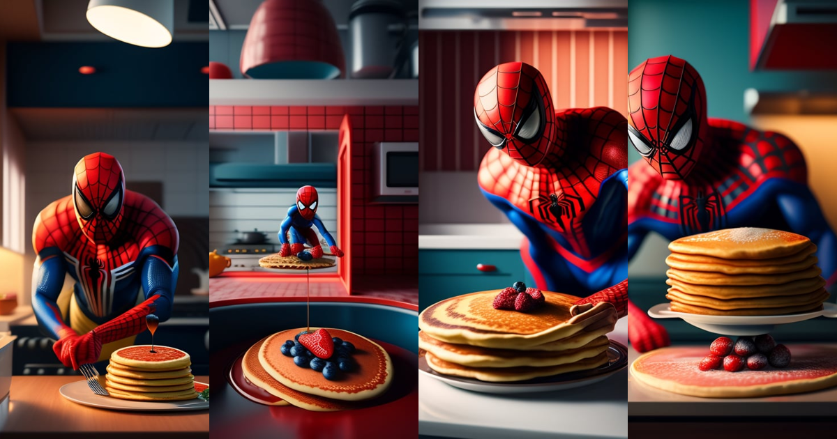 Lexica - Spiderman making a pancake in the kitchen , simon stalenhag,8k ...