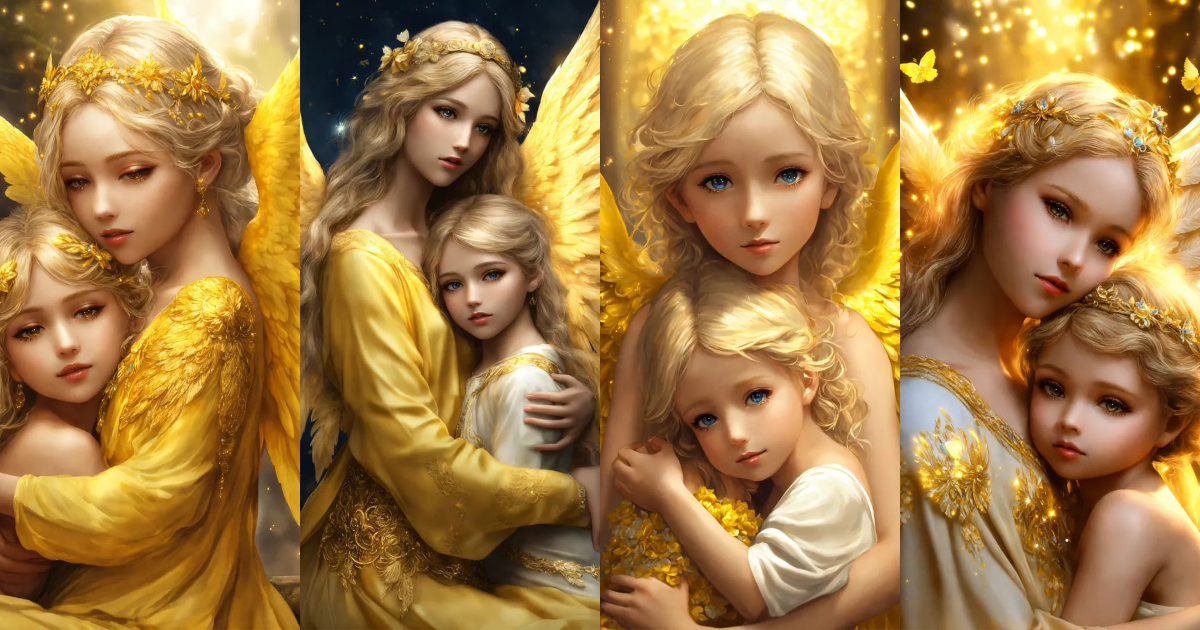 Lexica - 2 Guardian angel hugging a beautiful and defined little angel ...