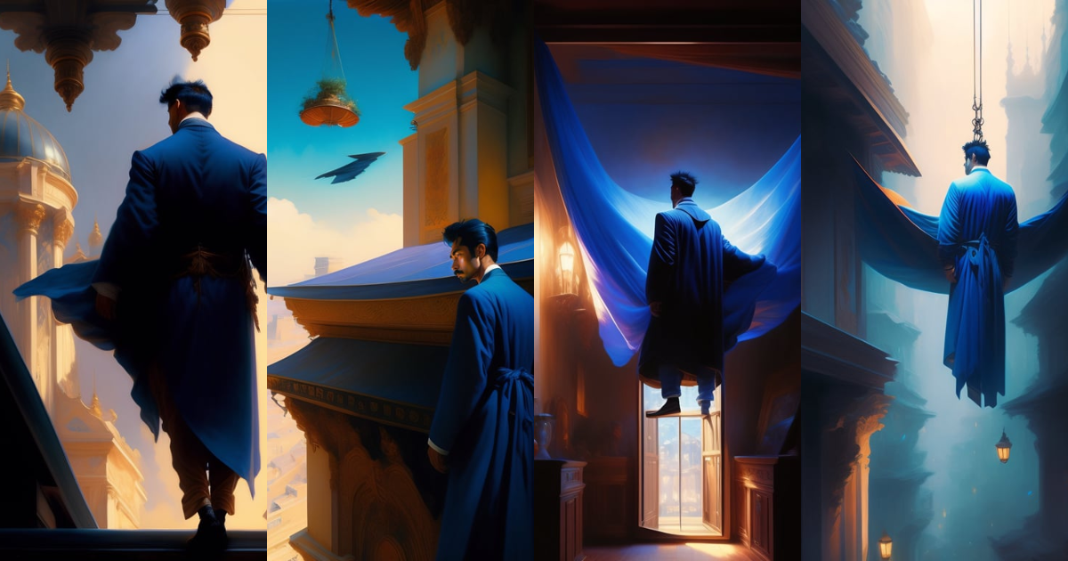 Lexica - A man with a blue robe hanging upside-down FROM THE ROOF by ...