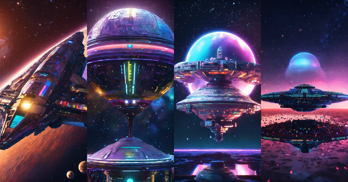 Lexica - Interstellar spaceship, iridescent, celestial, 8-bit ...