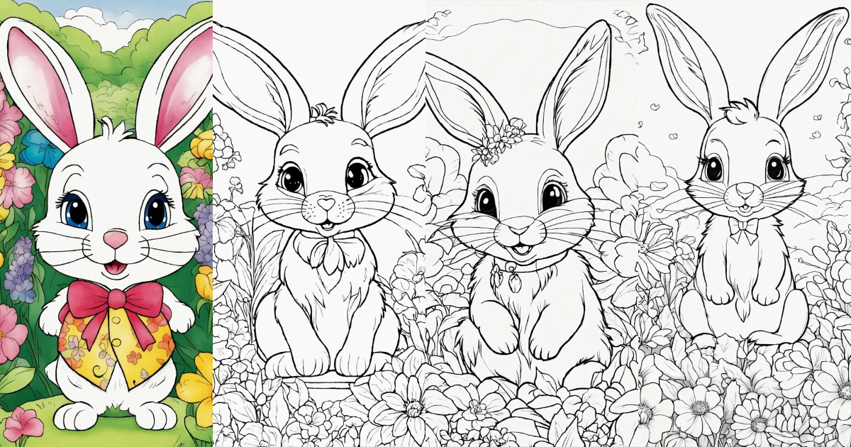 Lexica - Coloring book for children funny bunny wiht flowers