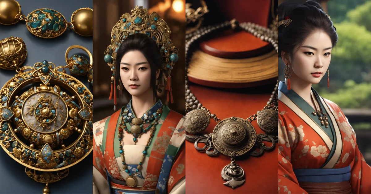 Lexica - Edo period necklace, Ford Hallam Style, Shibuichi, Shakudō, iron, highly detailed ...