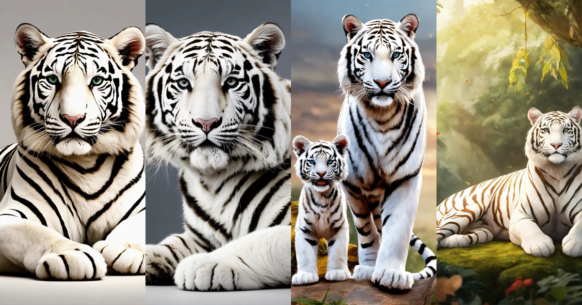 Lexica - A White Bengal Tiger with its animated, the two very tender ...