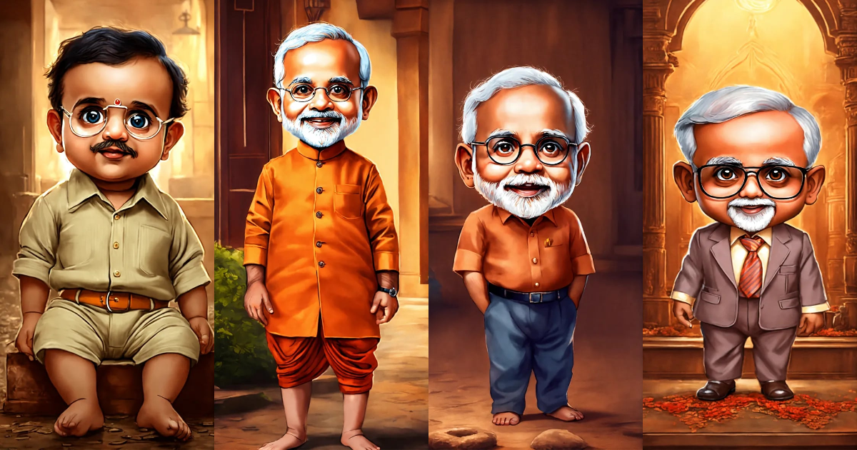 Lexica - Narendra Modi as a cute baby cartoon, big eyes Ultra realist