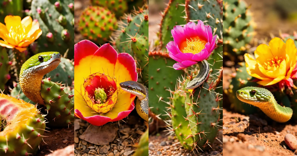 Lexica - Snake curling around a prickly pear cactus