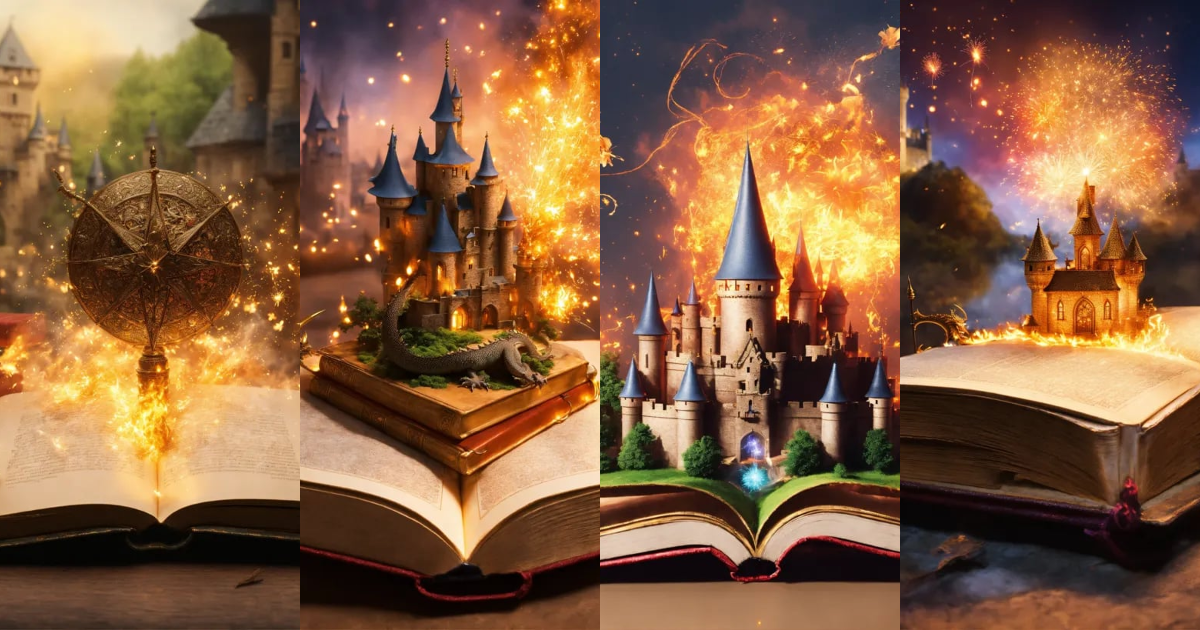 Lexica - A fancy magic book from which magic bursts into the world, a ...