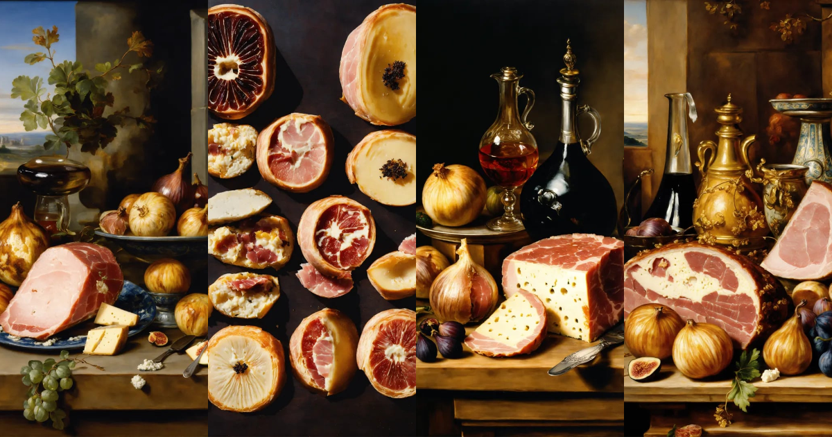 Lexica - Still life with ham, cheeses, onions and figs by Peter Paul Rubens