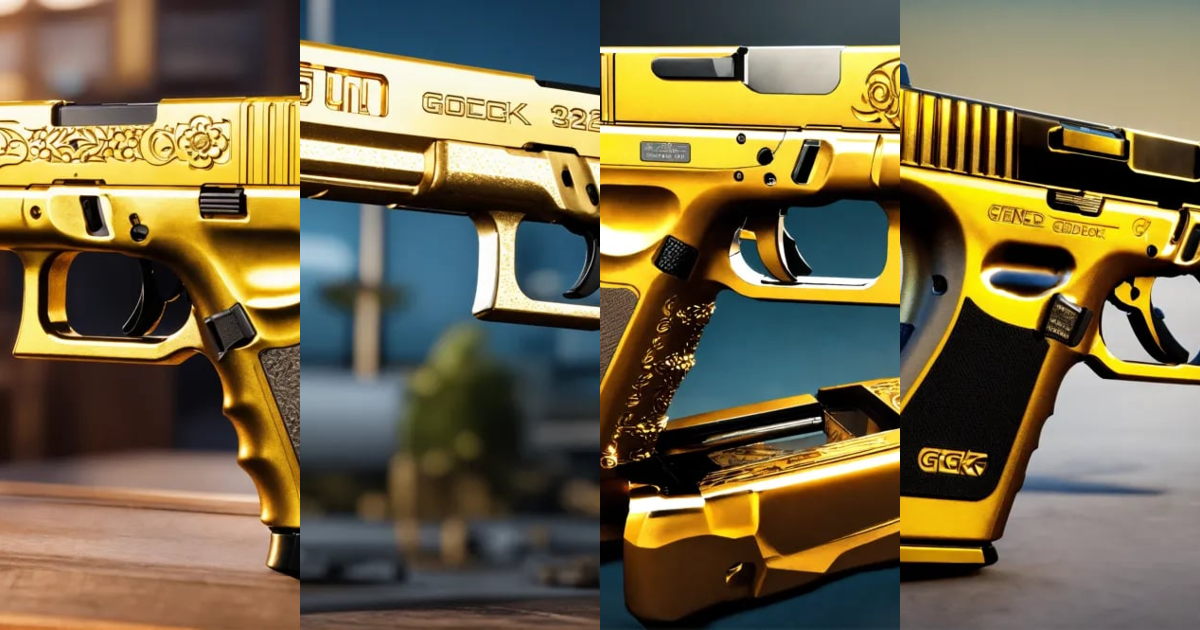 Lexica - (SIDE-VIEW) golden, glock, intricate design, 32K, UNREAL ENGINE
