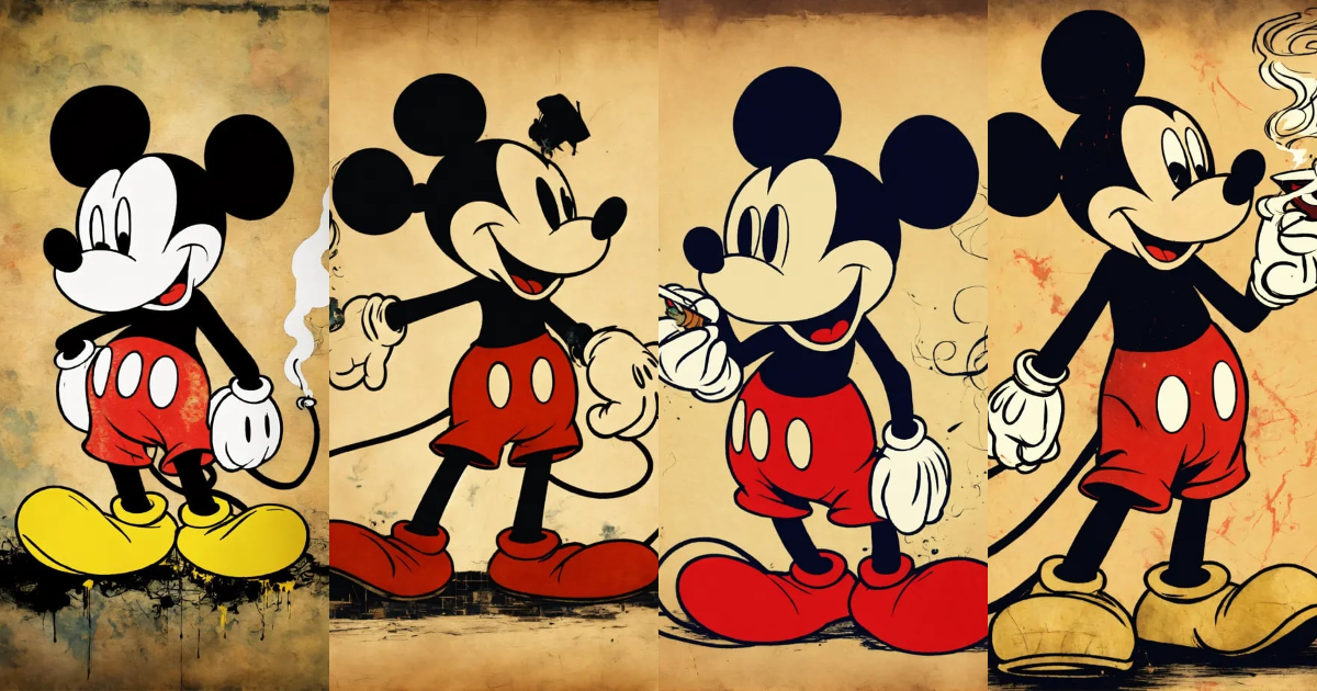 Lexica - Mickey mouse smoking, grungy, best quality, intricate detail