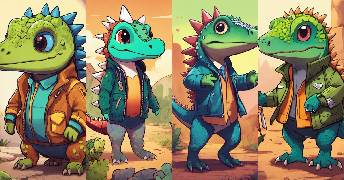 Lexica - A 2D cartoon drawing of a cute lizard wearing a jacket with ...