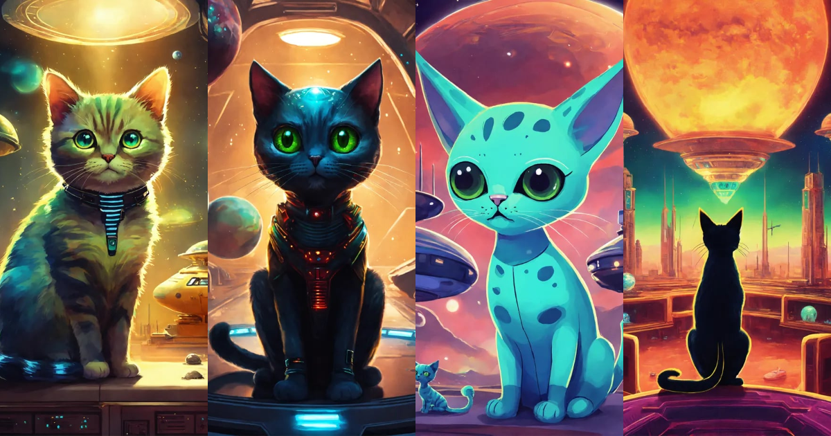Lexica - Alien cat, background alien spaceship