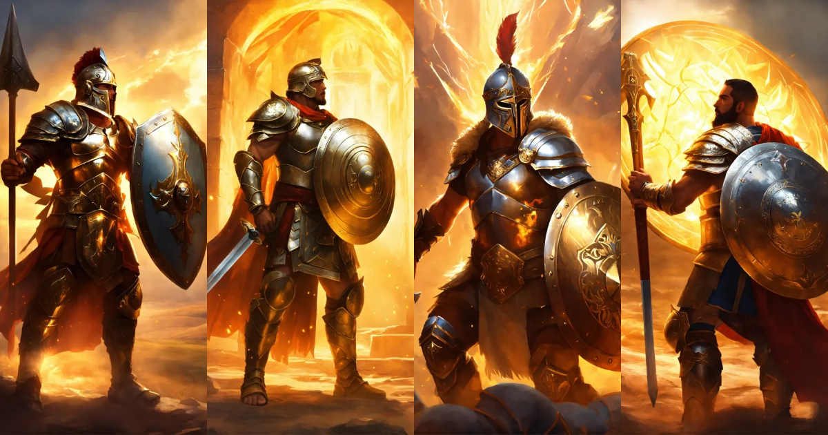 Lexica - Magic shield of light protecting a gladiator on the battlefield.