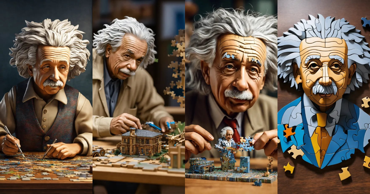 Lexica - Albert Einstein putting himself together as a 3d puzzle ...