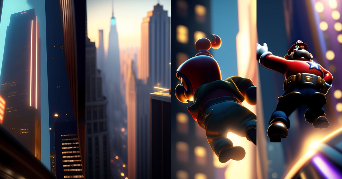 Lexica - A cinematic scene of mario falling off a skyscraper in new ...