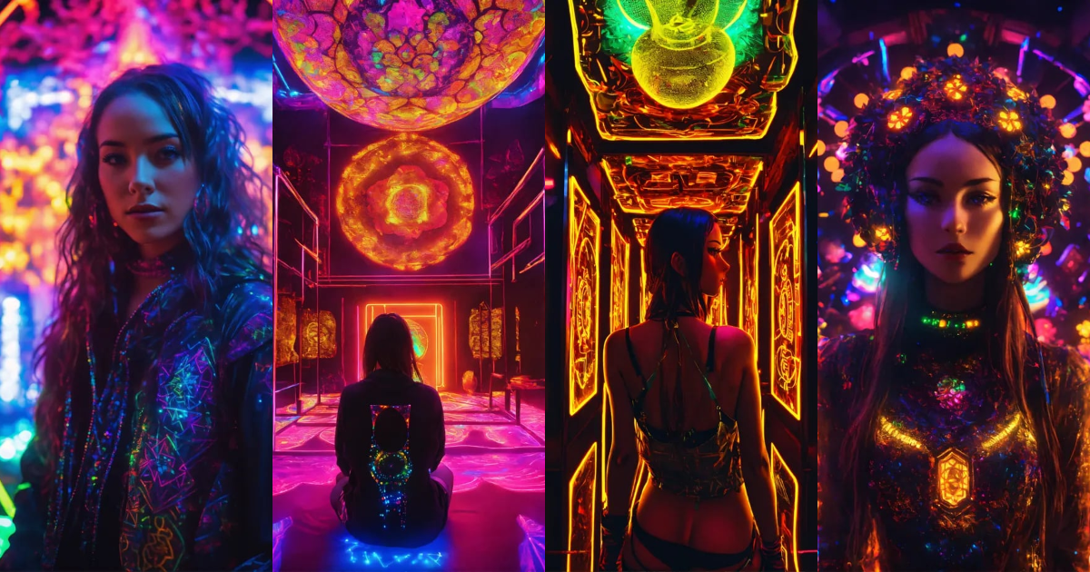 Lexica - Female Raver of topaz and shimmer black neon light DMT Room ...