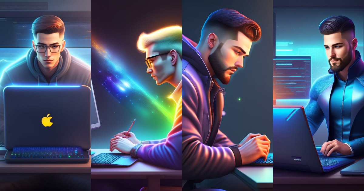 Lexica - A man sitting in front of computer doing programming code ...