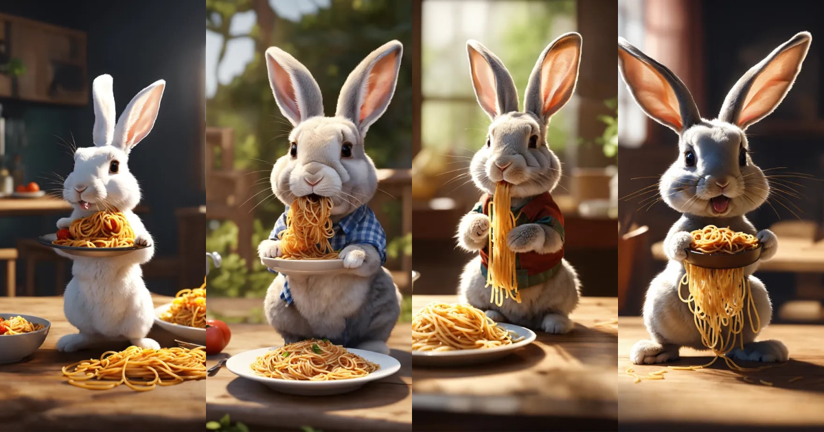 Lexica - A rabbit standing on 2 legs, eating spaghetti, unreal engine ...
