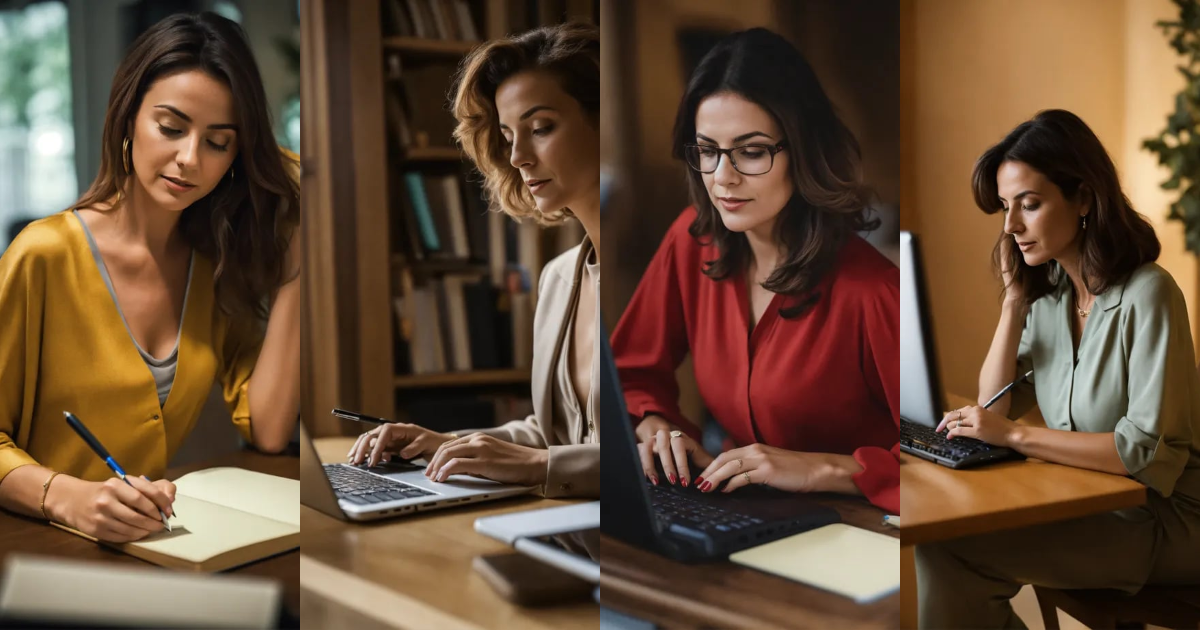 Lexica - Donna matura di bell'aspetto che scrive al computer