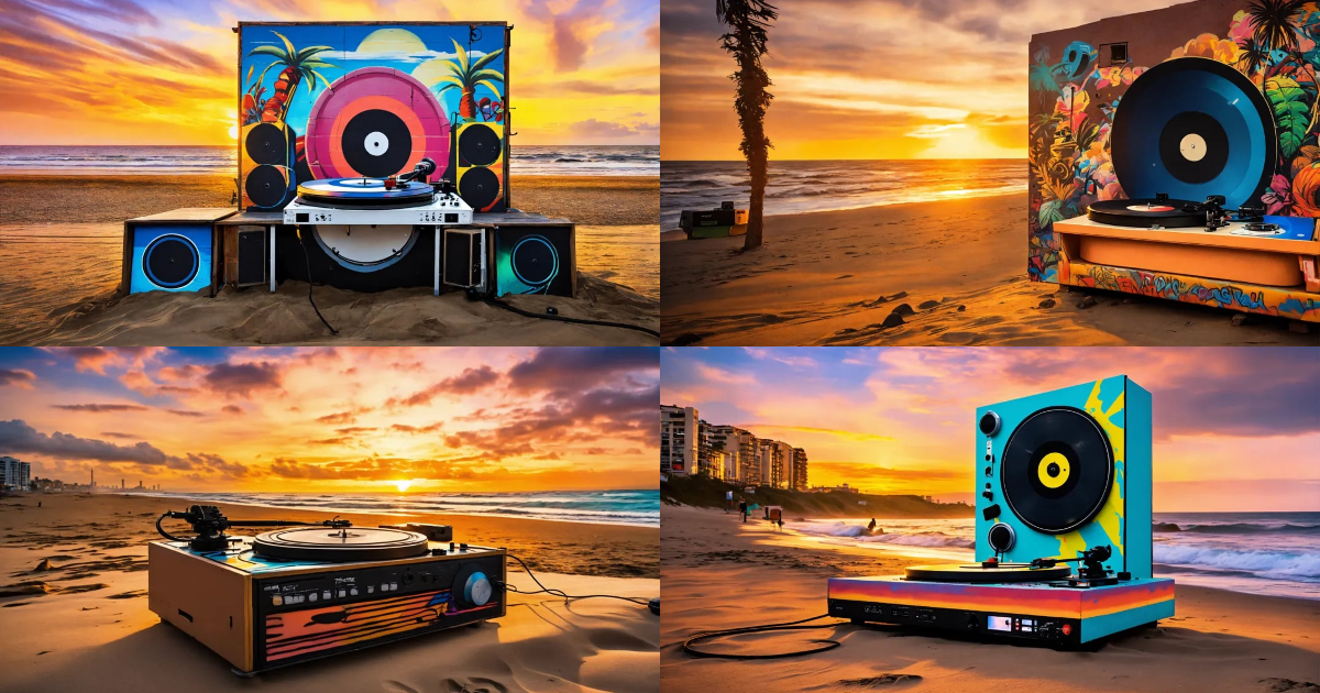 Lexica - Graffiti Art of with a turntable sitting on the beach at ...