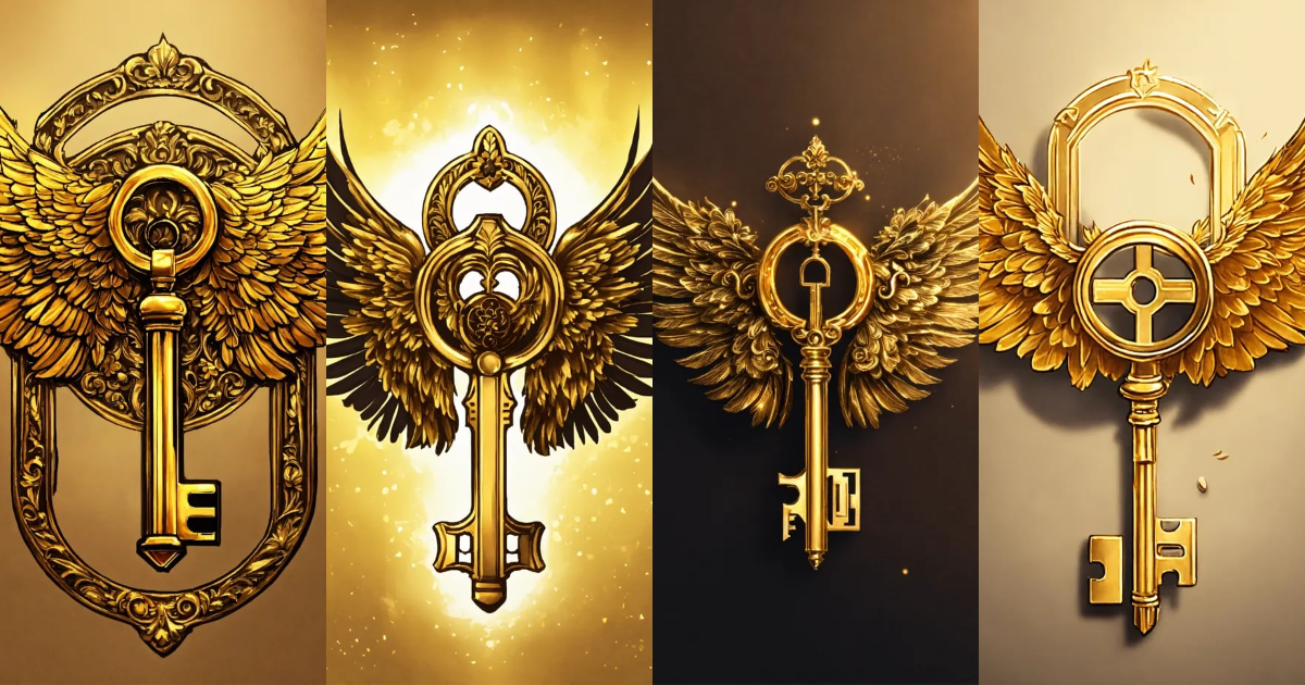 Lexica - Draw a golden winged key logo