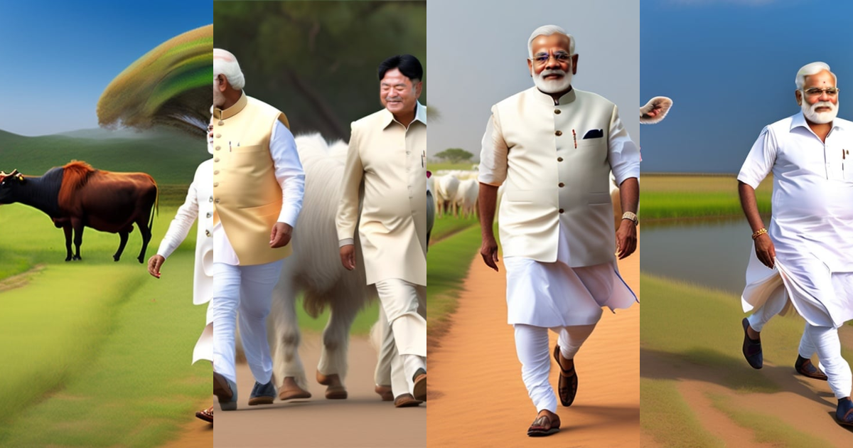 Lexica - NARENDRA MODI WALKING, PADDY FILELD, DHOTI WITH WHITE SHIRT ...