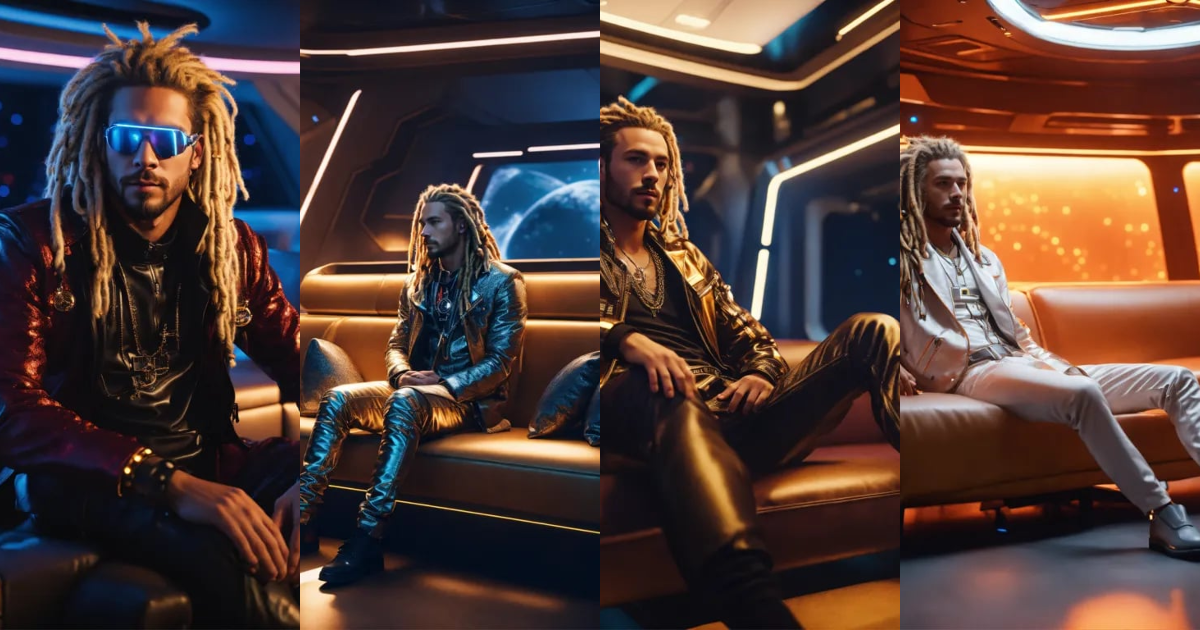 Lexica - Scruffy caucasian blonde dreadlock male rockstar in futuristic ...