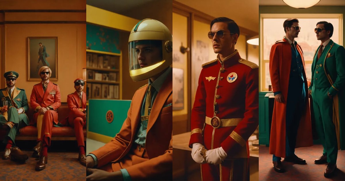 Lexica - Apocyliptic superheros in wes anderson aesthetic, cinematic ...
