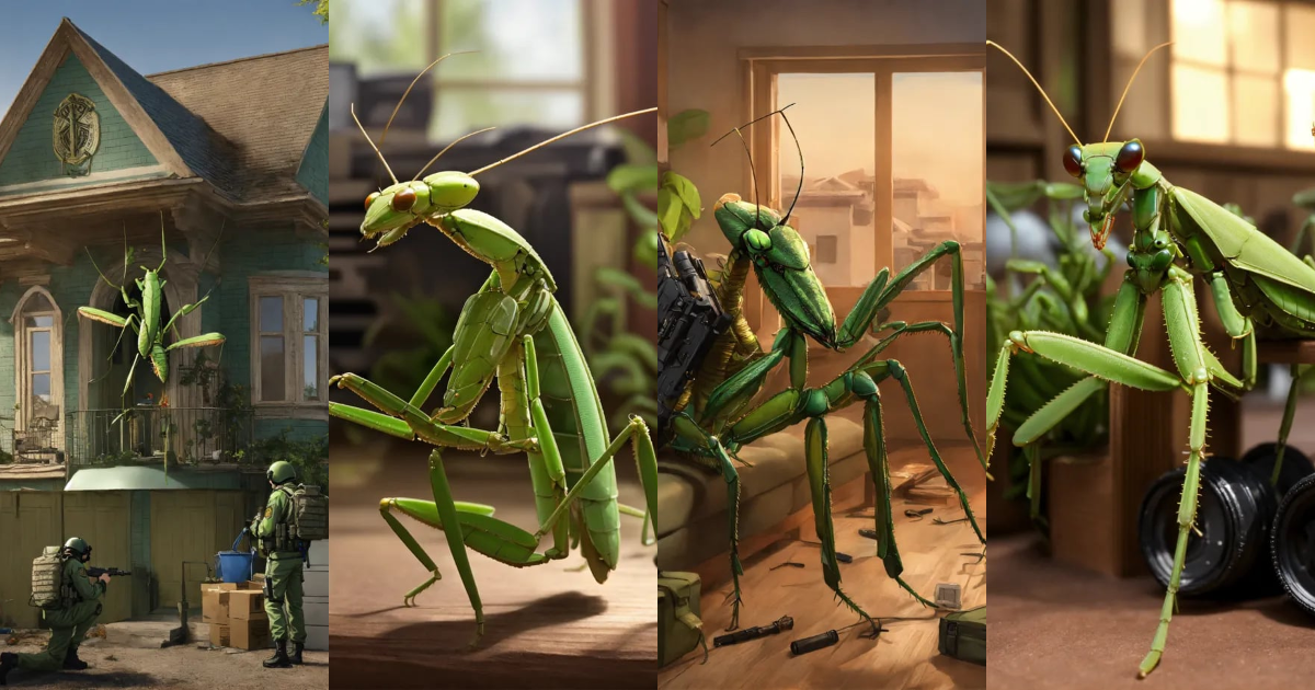Lexica - A group of FBI praying mantis', praying mantis with FBI ...
