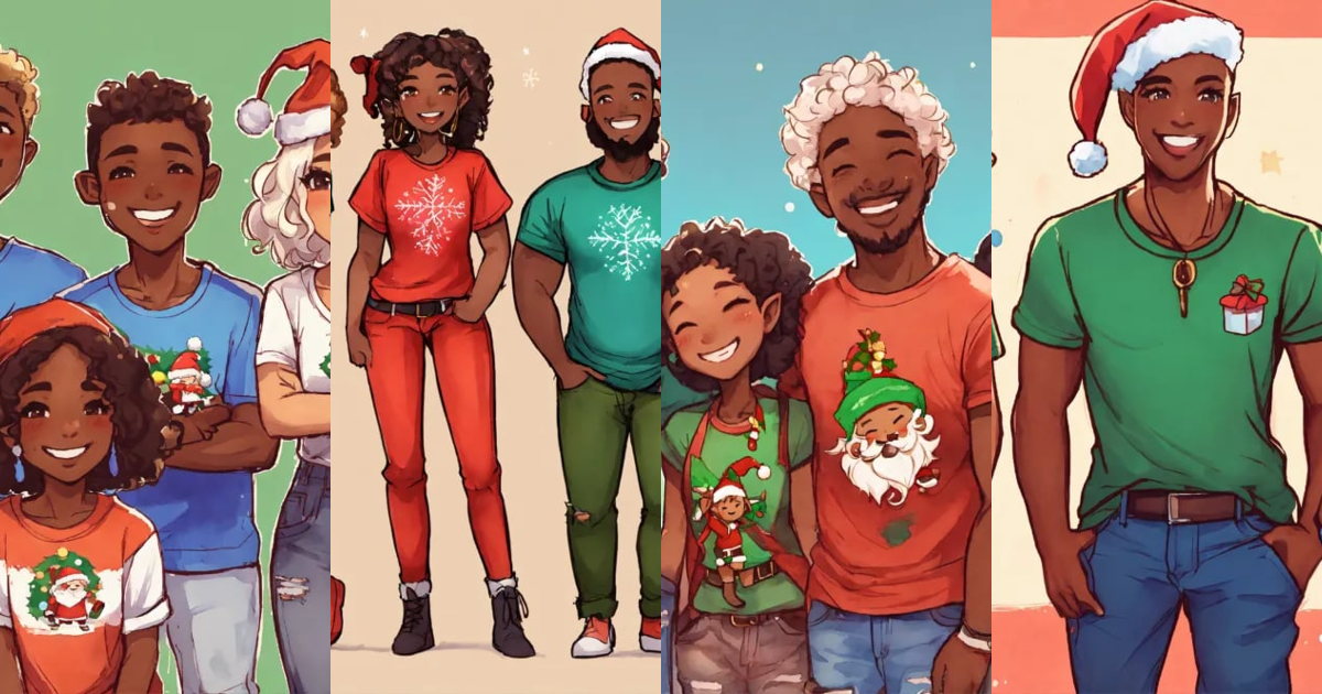 Lexica - Smiling dark complexion Christmas adult elf’s and Santa, close ...