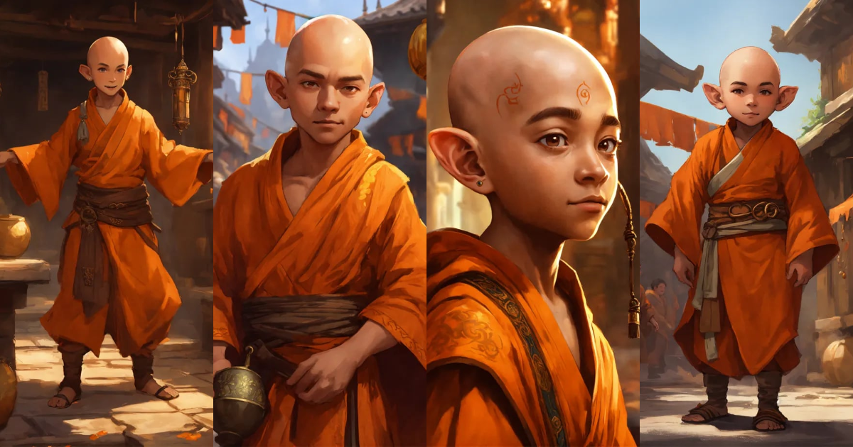 Lexica - A skinny male halfling, bald head with ponytail on top of head ...