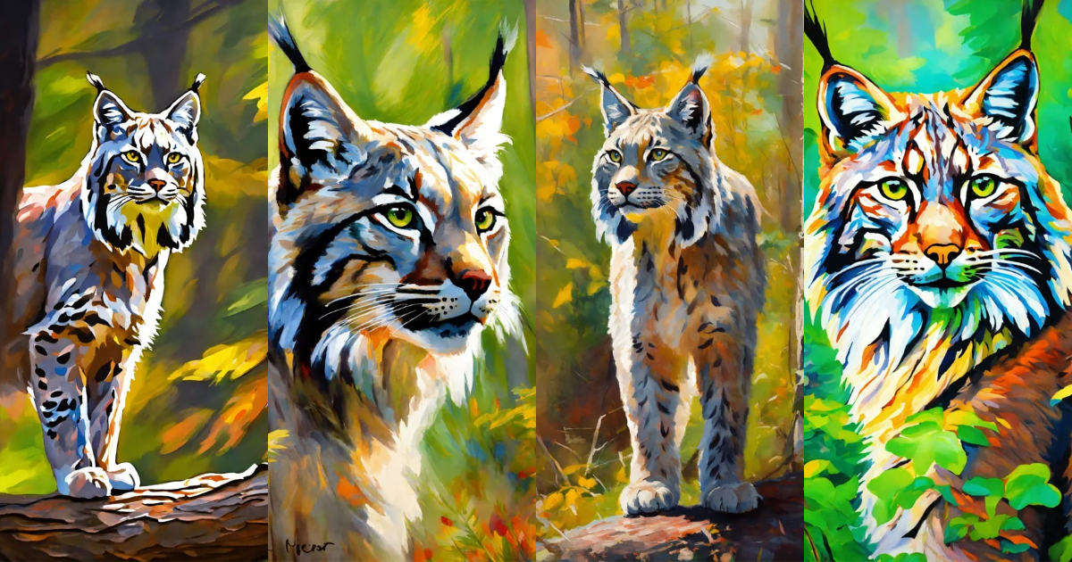 Lexica - Impressionist painting, portrait of a grey lynx in a Wisconsin ...