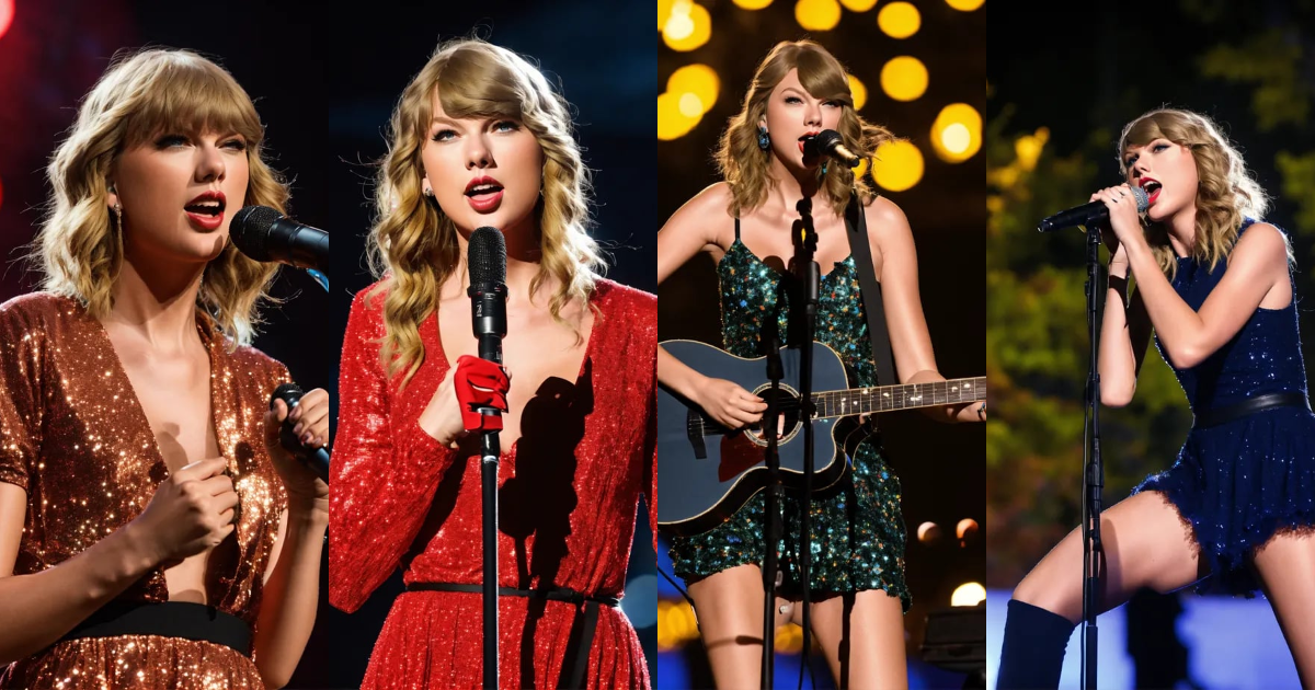 Lexica - Taylor Swift singing into a microphone at night outdoors in ...