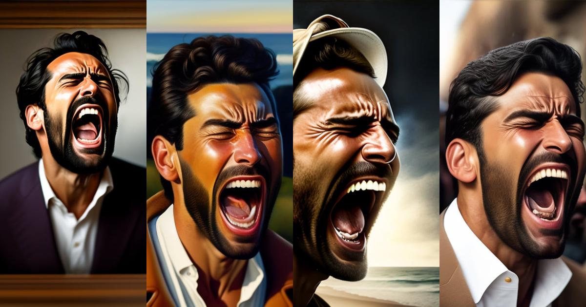 Lexica - Portrait of european man screaming, crying