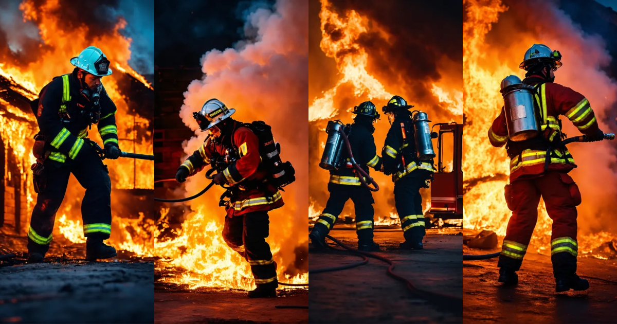 Lexica - "Brave Rescue Firefighter Saving a Victim Amidst Flames ...