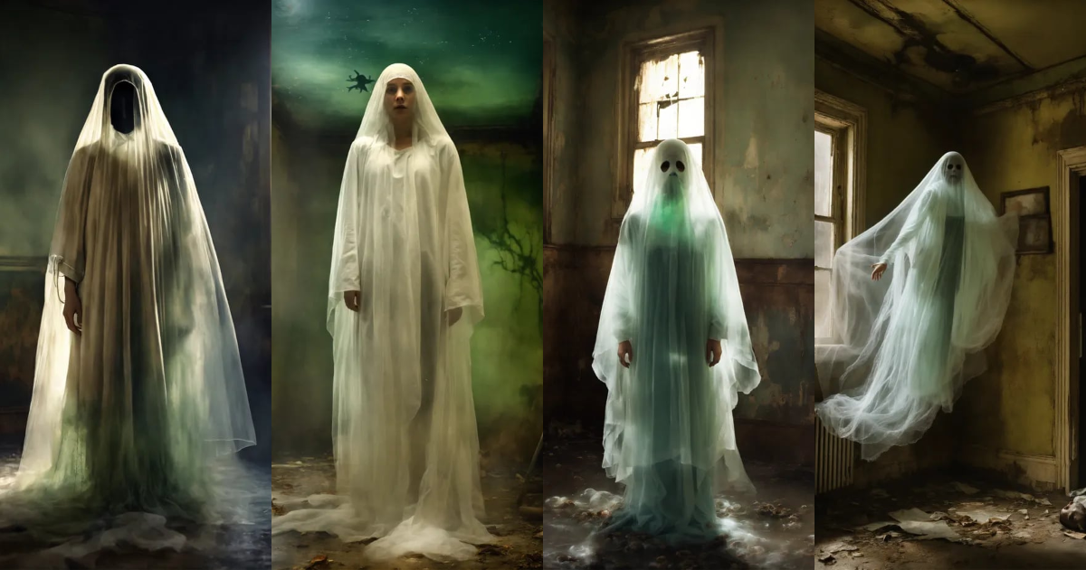 Lexica - Photo realistic, floating flying ghost see-through, haunted ...